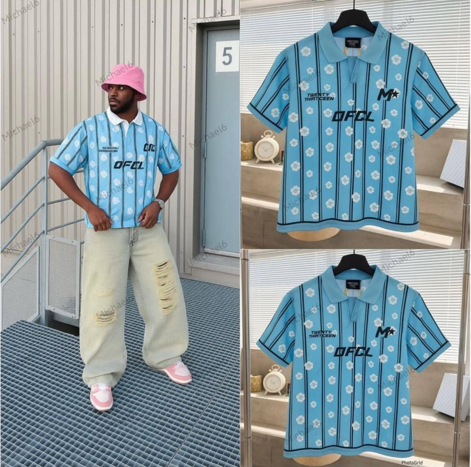 Michael B. Jordan x OFF-WHITE Official 13 Polo Shirt (Sky Blue Edition ...